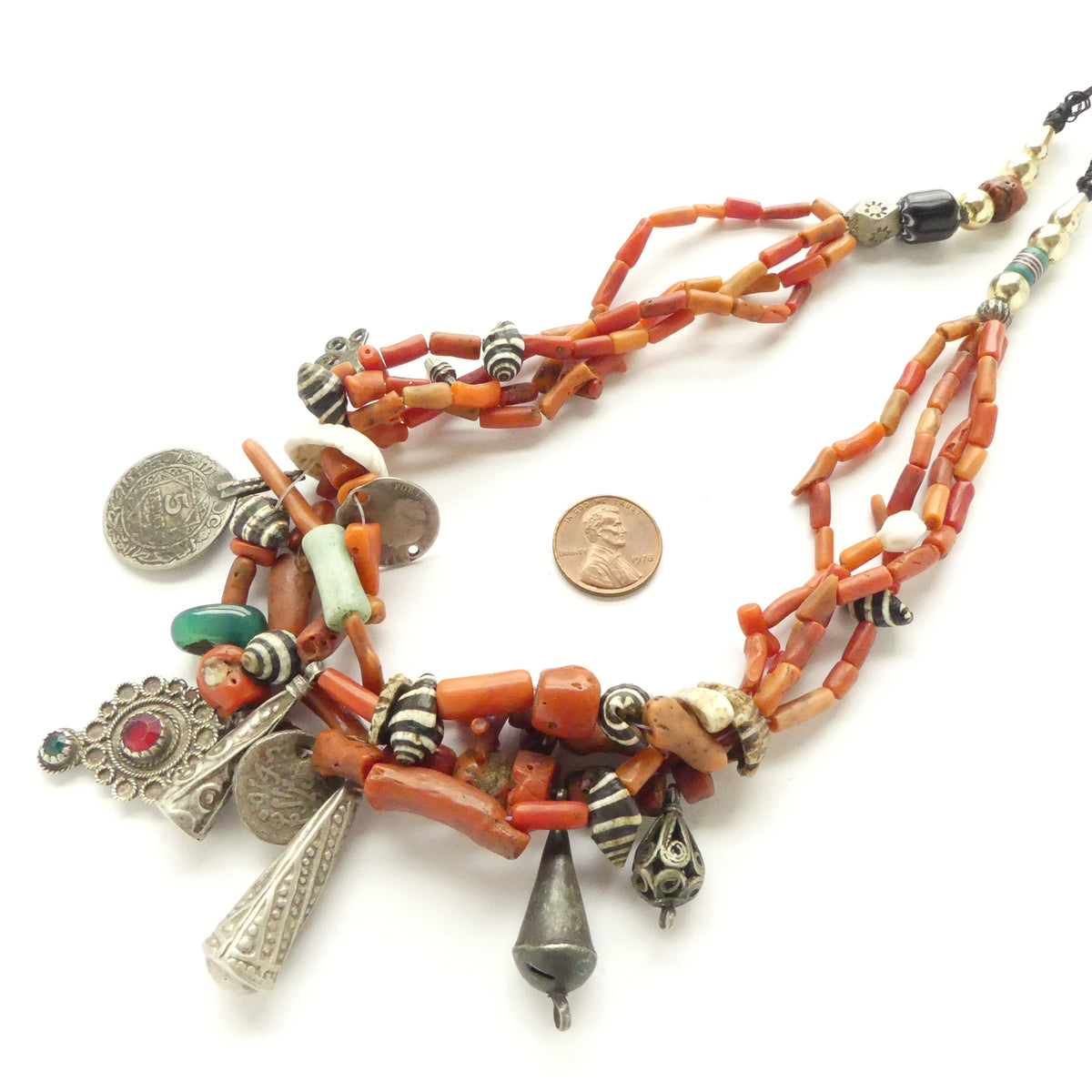 Moroccan Berber Neckace of Antique Coral, Shells & Silver Pendants ...
