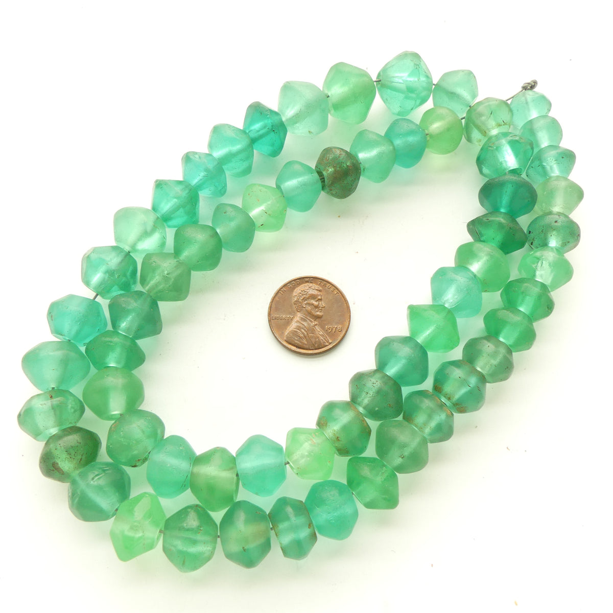 Vasaline Beads, Antique High Graded Strand, Green, 10x14mm on 24-inch ...