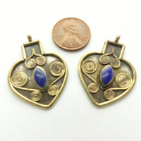Turkoman Inspired, Mini Heart Shape Pendants with Lapis & Spiral Desig ...