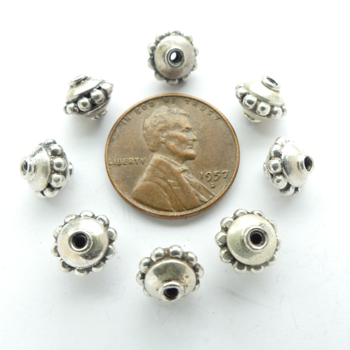 Indian Silver, Granulated Small Beads with Beaded Equator, 6x8mm, Sold ...