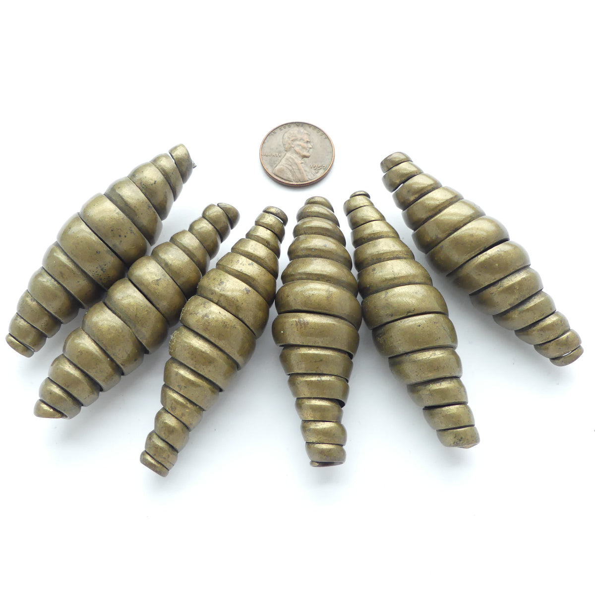Brass, Extra Large and Powerful Spiral Beads, 55-60mm Long and 15-17mm ...