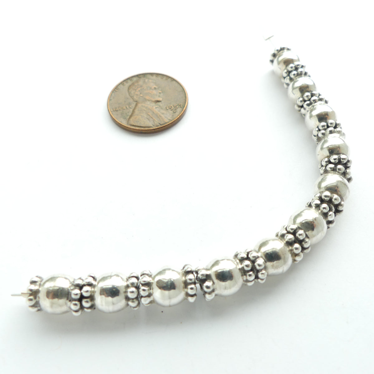 Indian Silver, Round Small Beads With Collars, 9x6mm, Sold Individuall ...