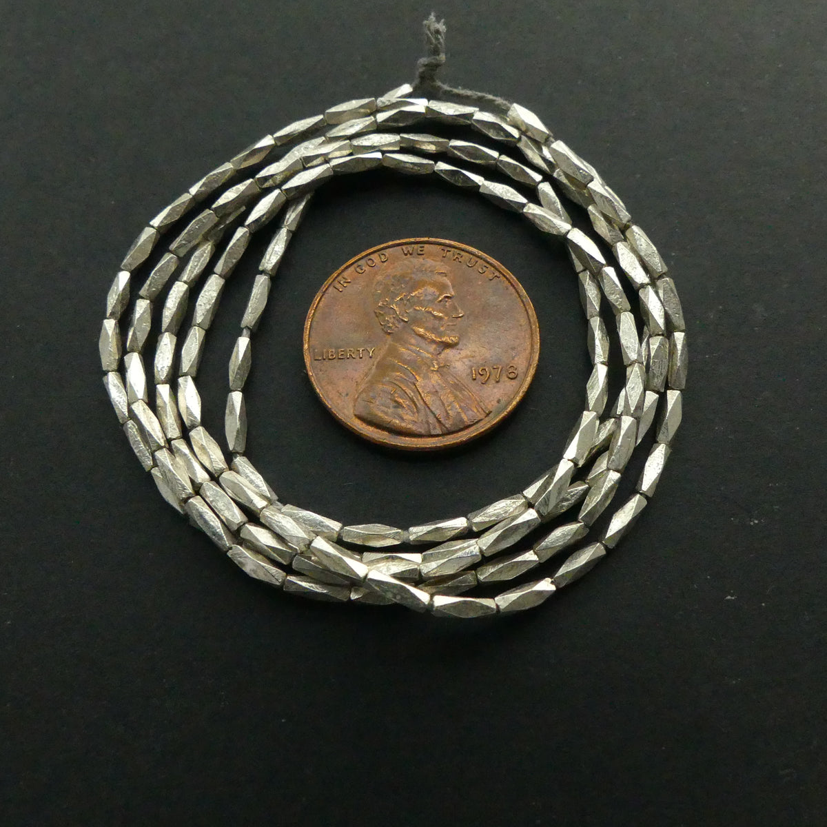 Thai Silver, Smooth Tiny Faceted Tubes, 4x1mm on 24-inch Strand ...
