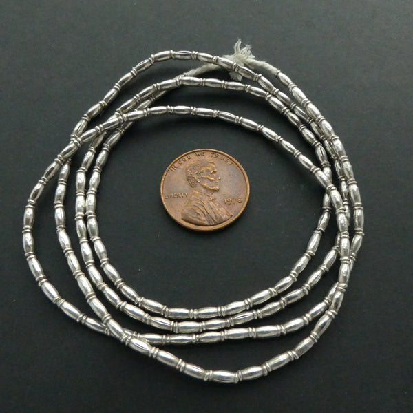 Thai Silver, Collared Mini Rice Shaped 5x1mm Beads on 28-inch Strands ...