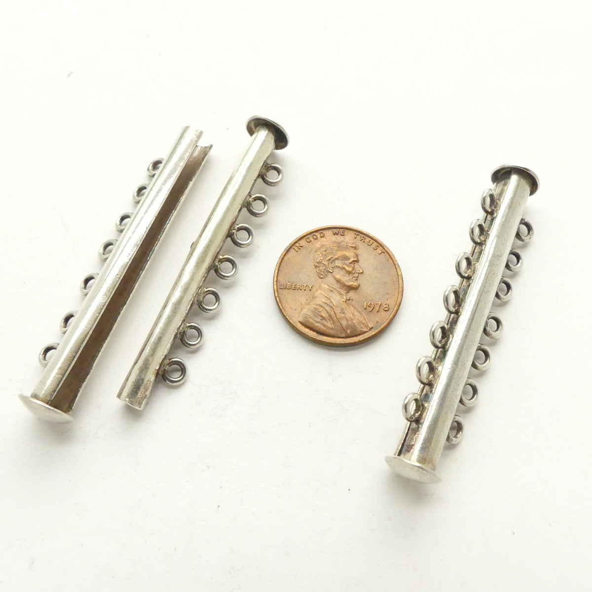 Clasp, Sterling Silver Sliders, Multi-strand with 7 loops, 50mm long ...