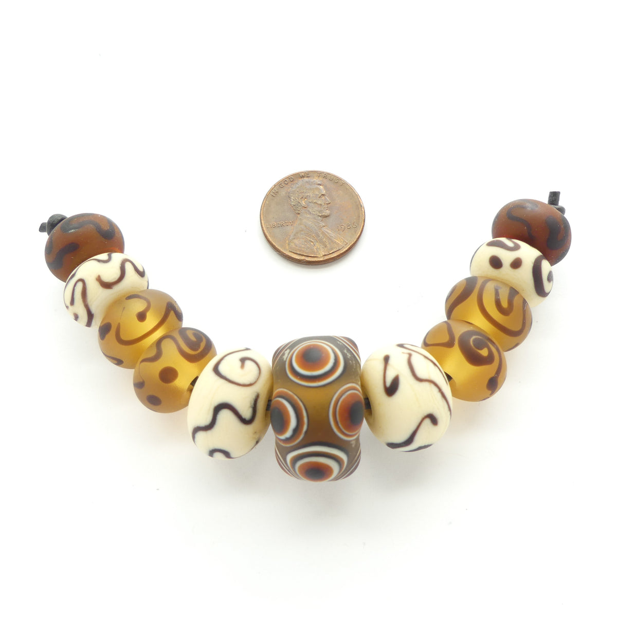 Contemporary. Glass Beads, Set of 11 in Earth Tones & Ivory, Largest 2 ...