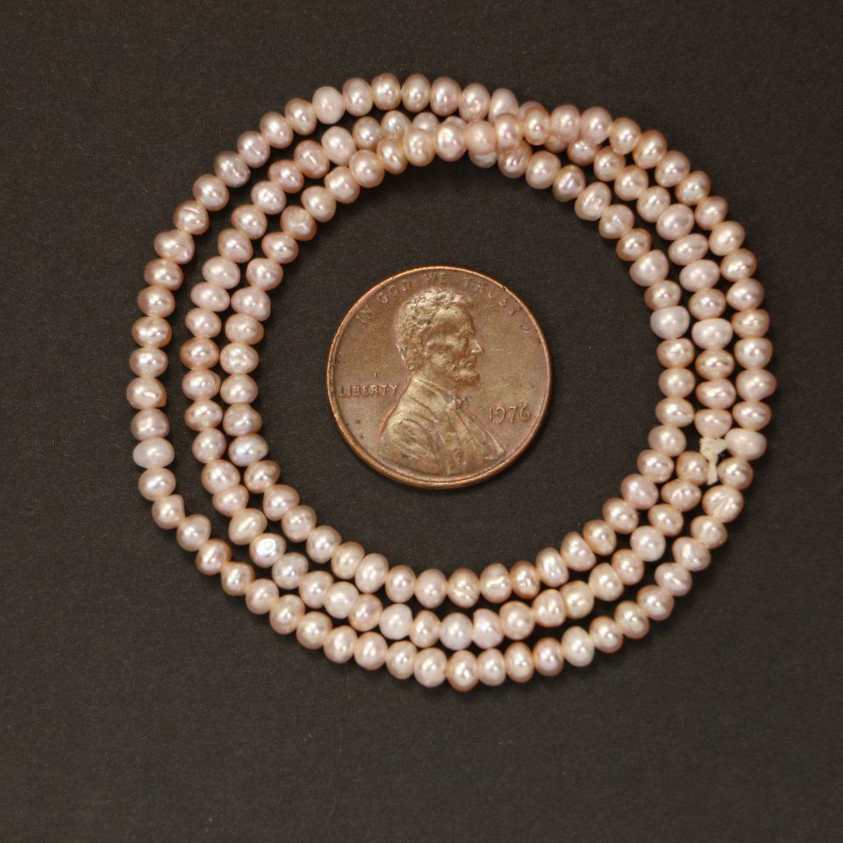 Pearls, Pink, Button Shape Tiny But with Nice Luster, 2x3mm on 16-inch ...