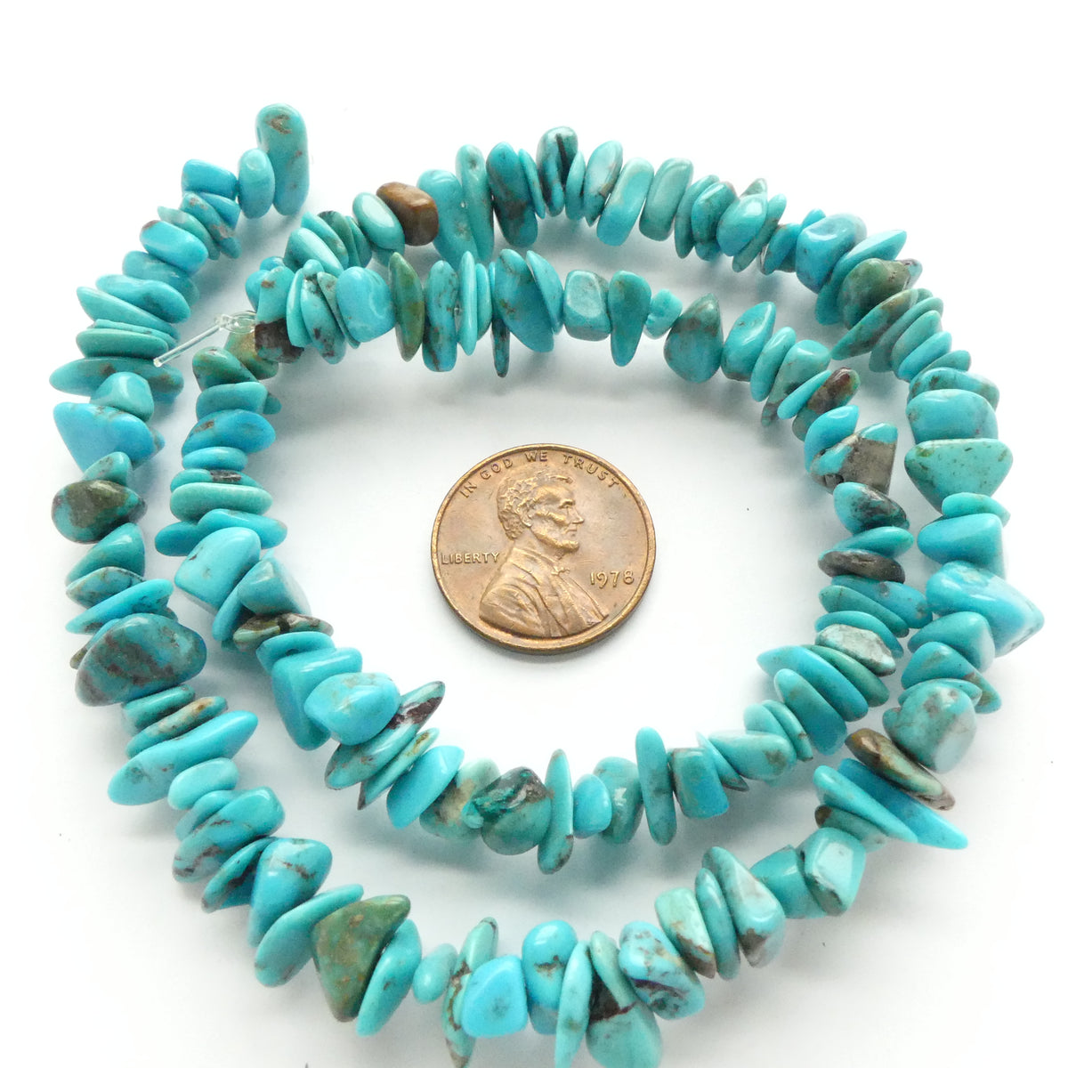 Turquoise, Chips, Kingman Mine, 6-8mm Diameter on 16-inch Strands ...