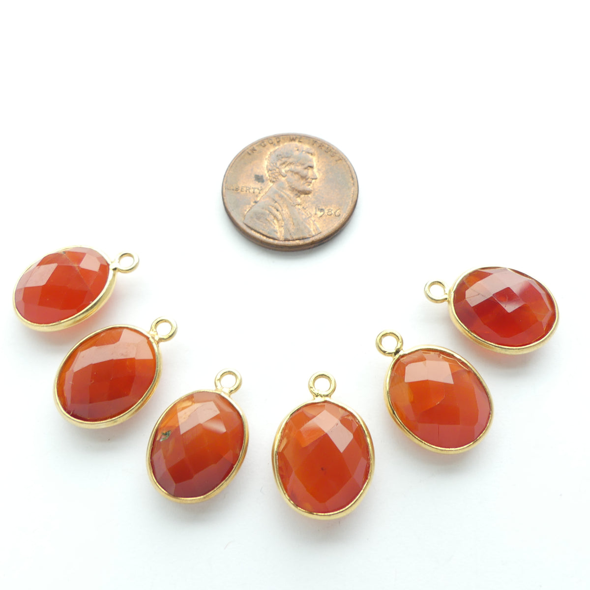Carnelian, Faceted Oval Charms Bezel-Set in Gold Plate, 17mm with Loop ...