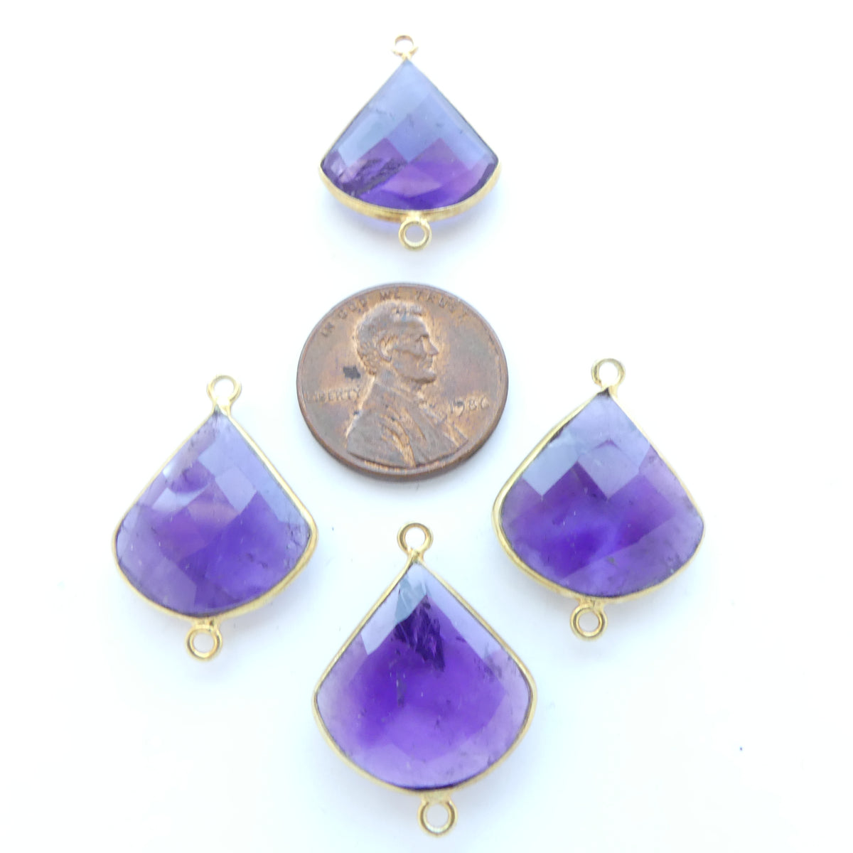 Amethyst, Faceted Triangle Shape Links Bezel-Set in Gold Plate, 24mm L ...