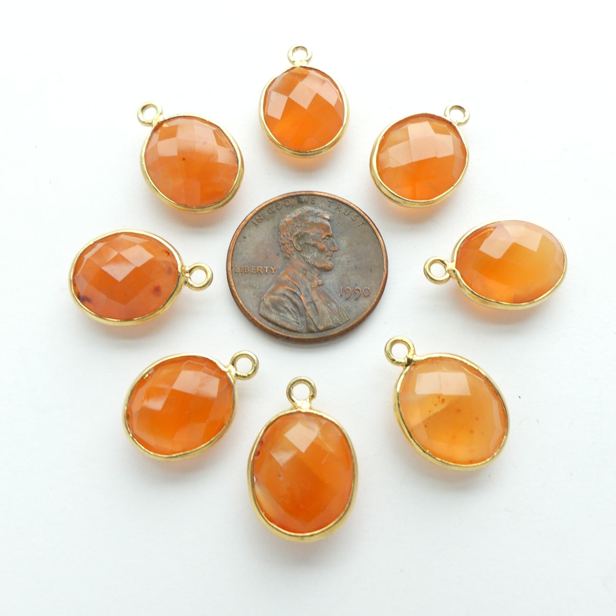 Carnelian, Faceted Ovals Bezel-Set in Gold Plated Frames, 15x10mm, Sol ...