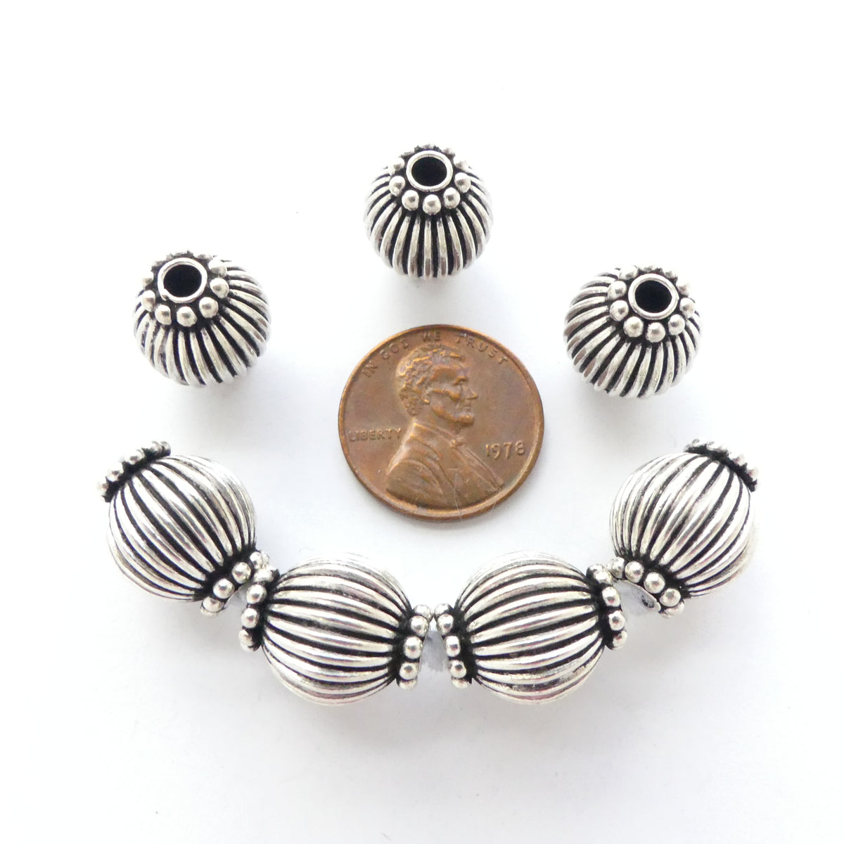 Indian Silver Round Corrugated with Granulated Collars, 15x12mm, Sold ...