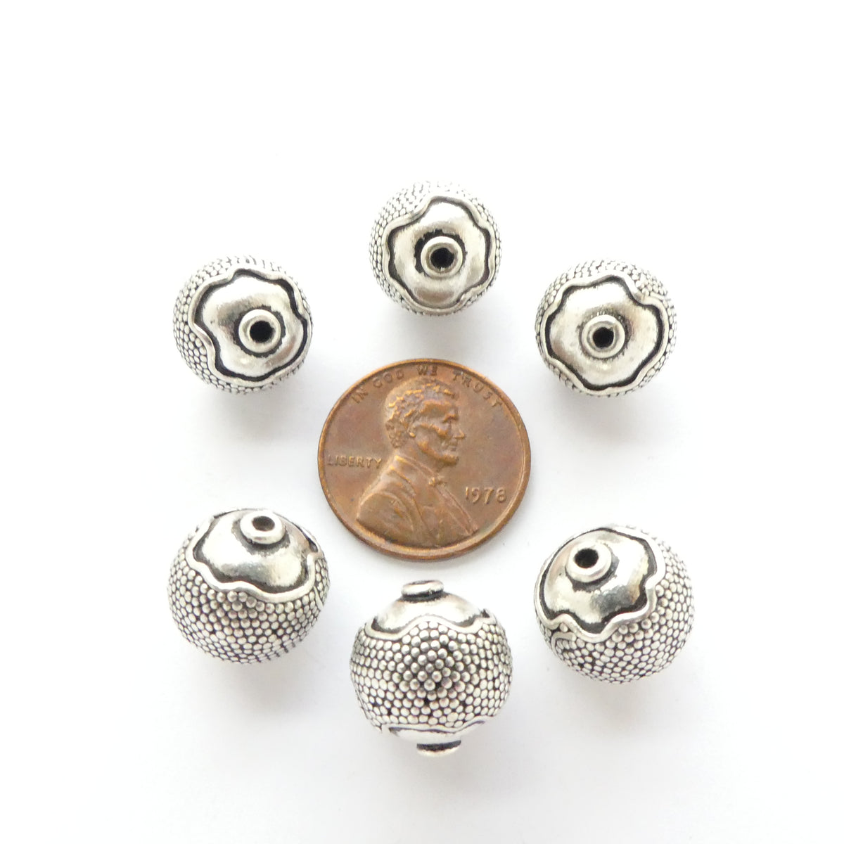Indian Silver, Round Beads Wrapped with Micro-Granulation, 12mm Diamet ...