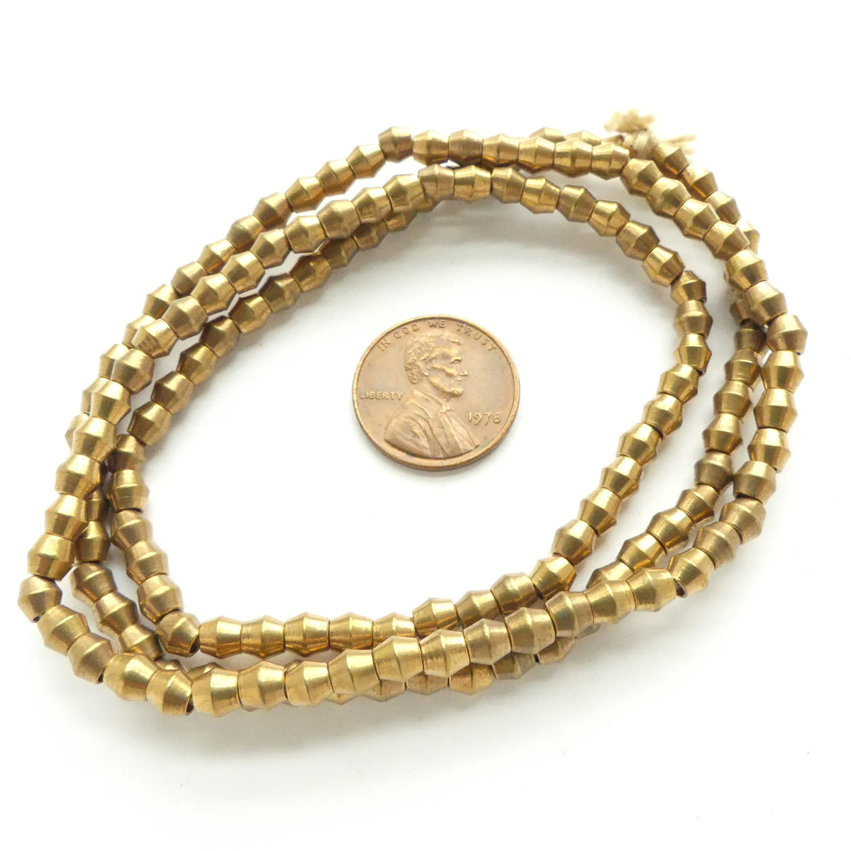 Copper, Bicone Shape Beads 4mm Long and 4mm at Center, on 24-inch Stra ...