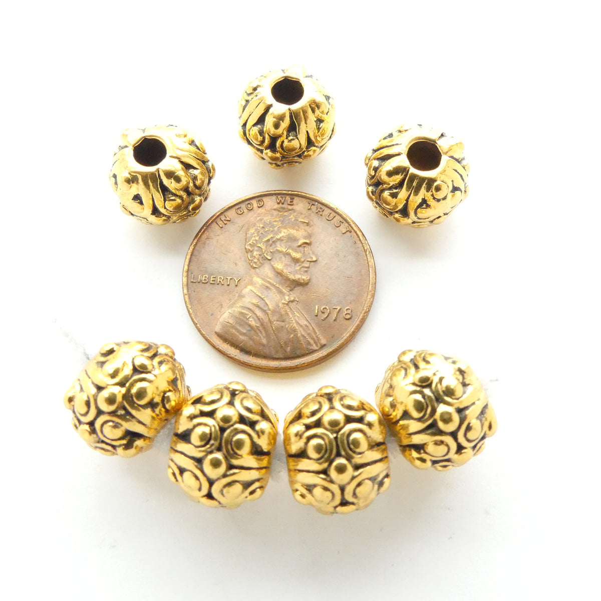 Cast, Brass Round Beads 12mm Diameter with Circle/Dot Design, Sold in ...