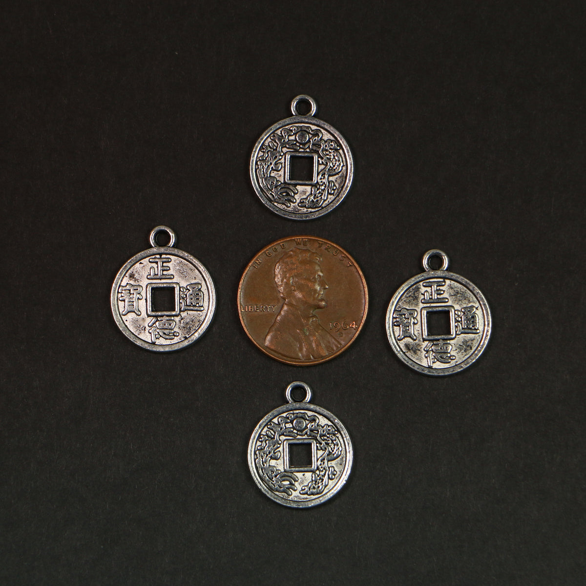 Charms, Silver Tone, Auspicious Dragon Coin, 18mm including Loop, Sold ...