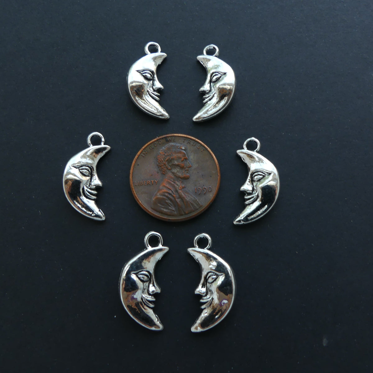 Charm, Cast Silver Tone Moon, 18mm Long with Small Loop at Top, Sold i ...
