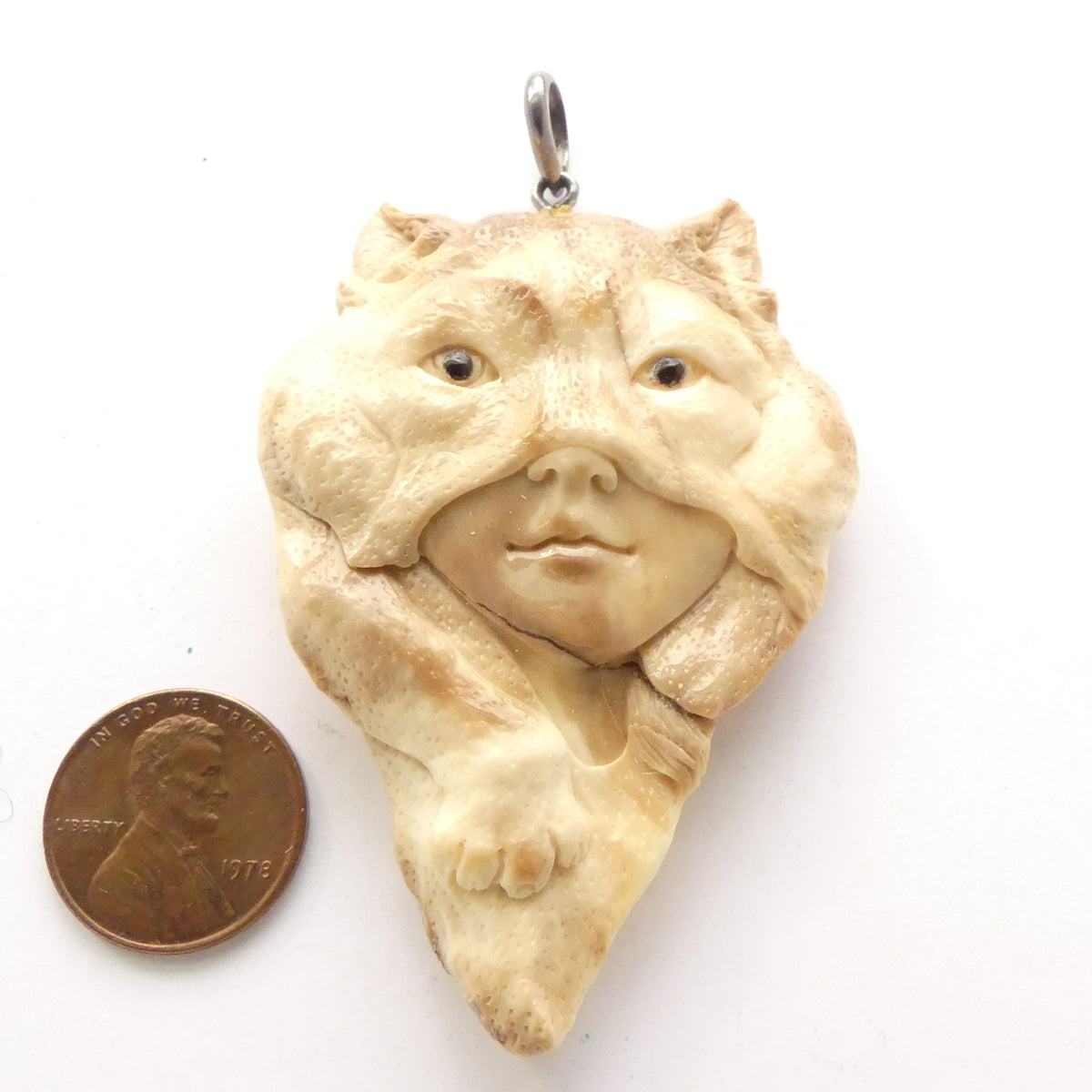 Bone, Mammoth Tusk, Vintage Carved Woman/Animal Totem, 3x2 inches ...