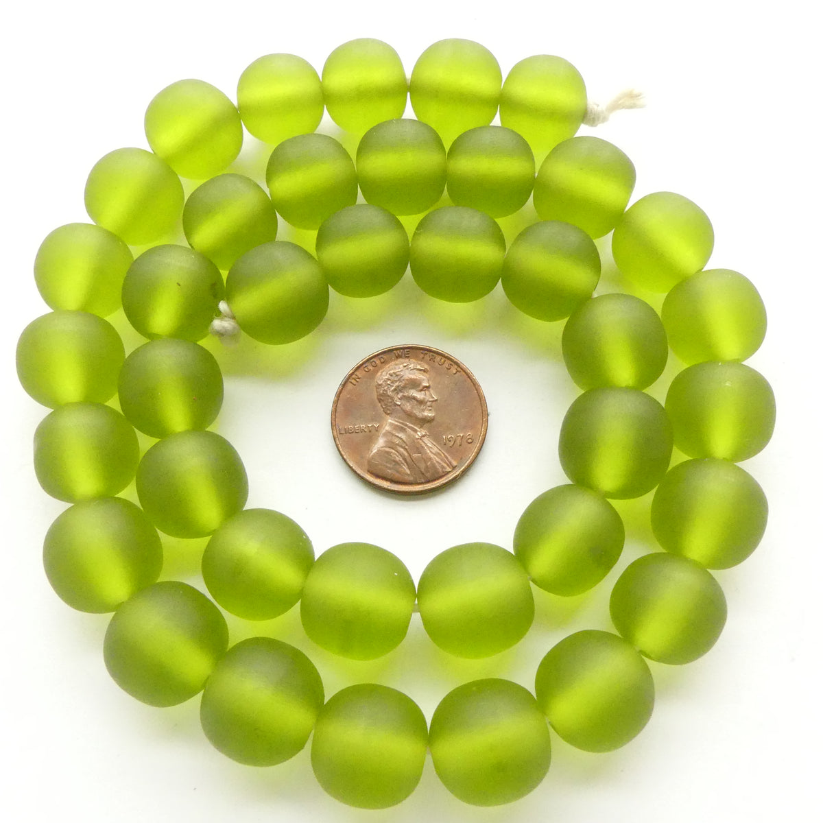 Resin Dark Lime Green Matte, Round 12mm Diameter on 18-inch Strands ...