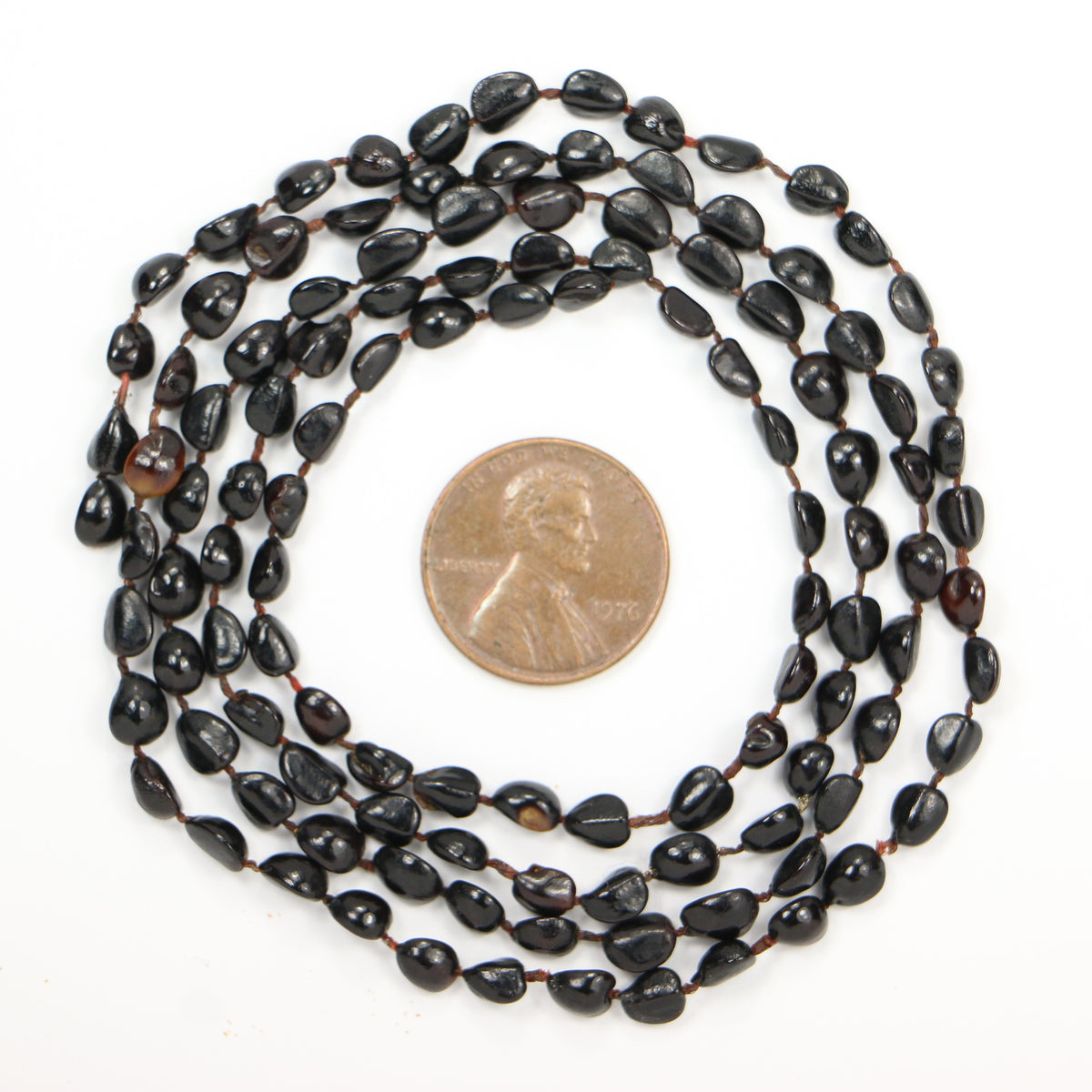 Seed, Shiny Black Irregular Shapes About 5x3mm on Knotted 29-inch Stra ...