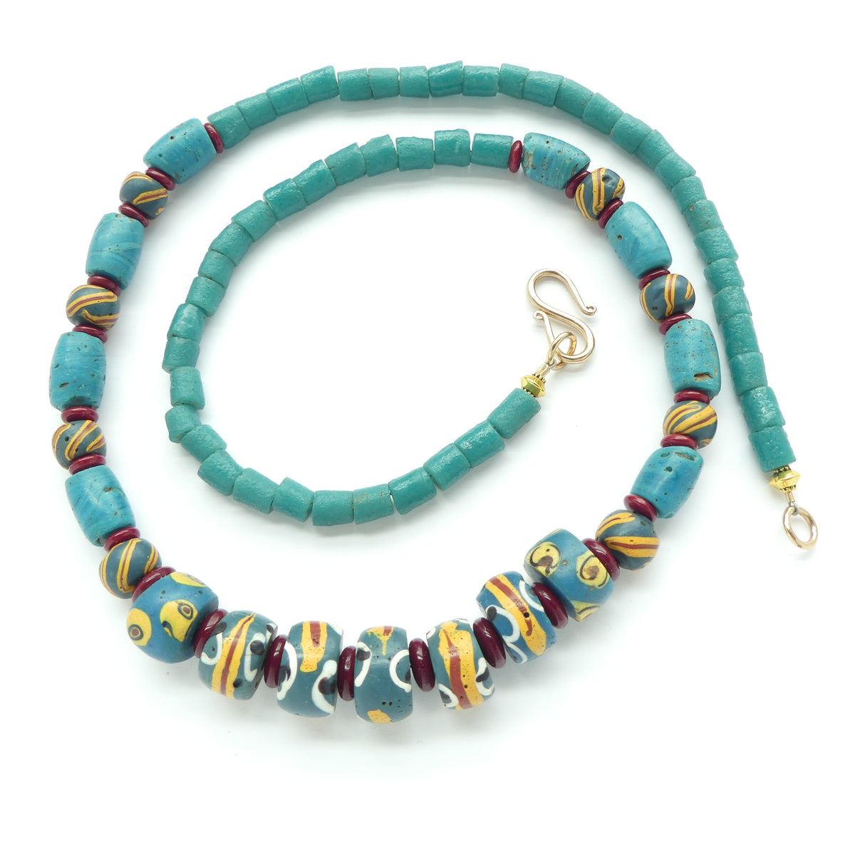 Necklace, Turquoise Trade Beads with Antique & Vintage Powder Glass Be ...