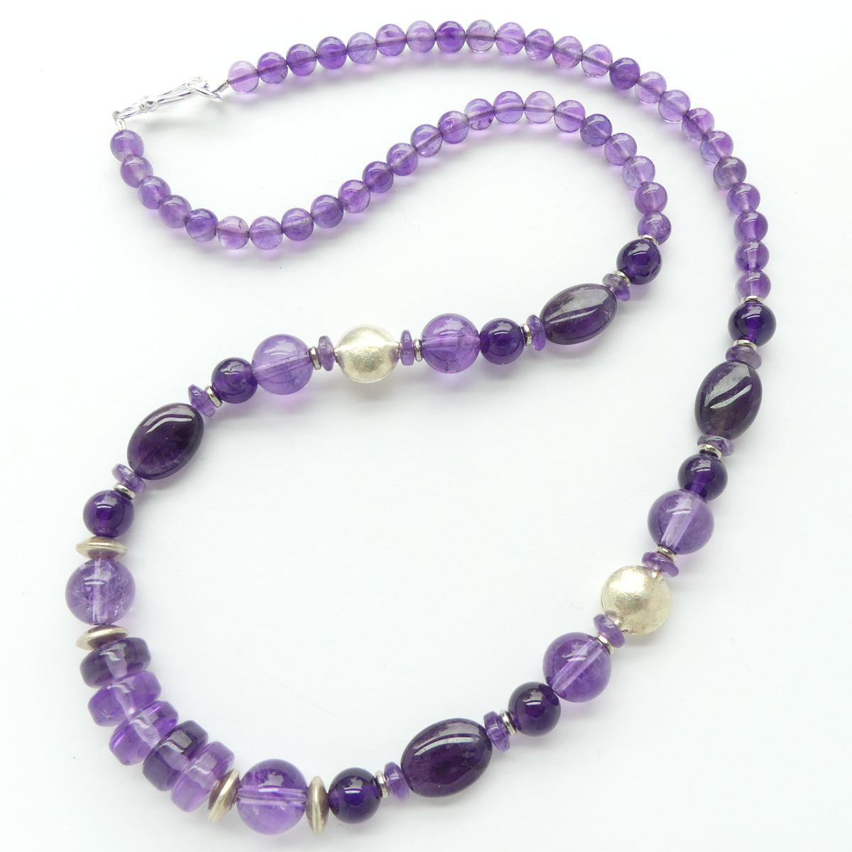 Amethyst Necklace with Various Shape Beads and Thai Silver Beads, 23 i ...
