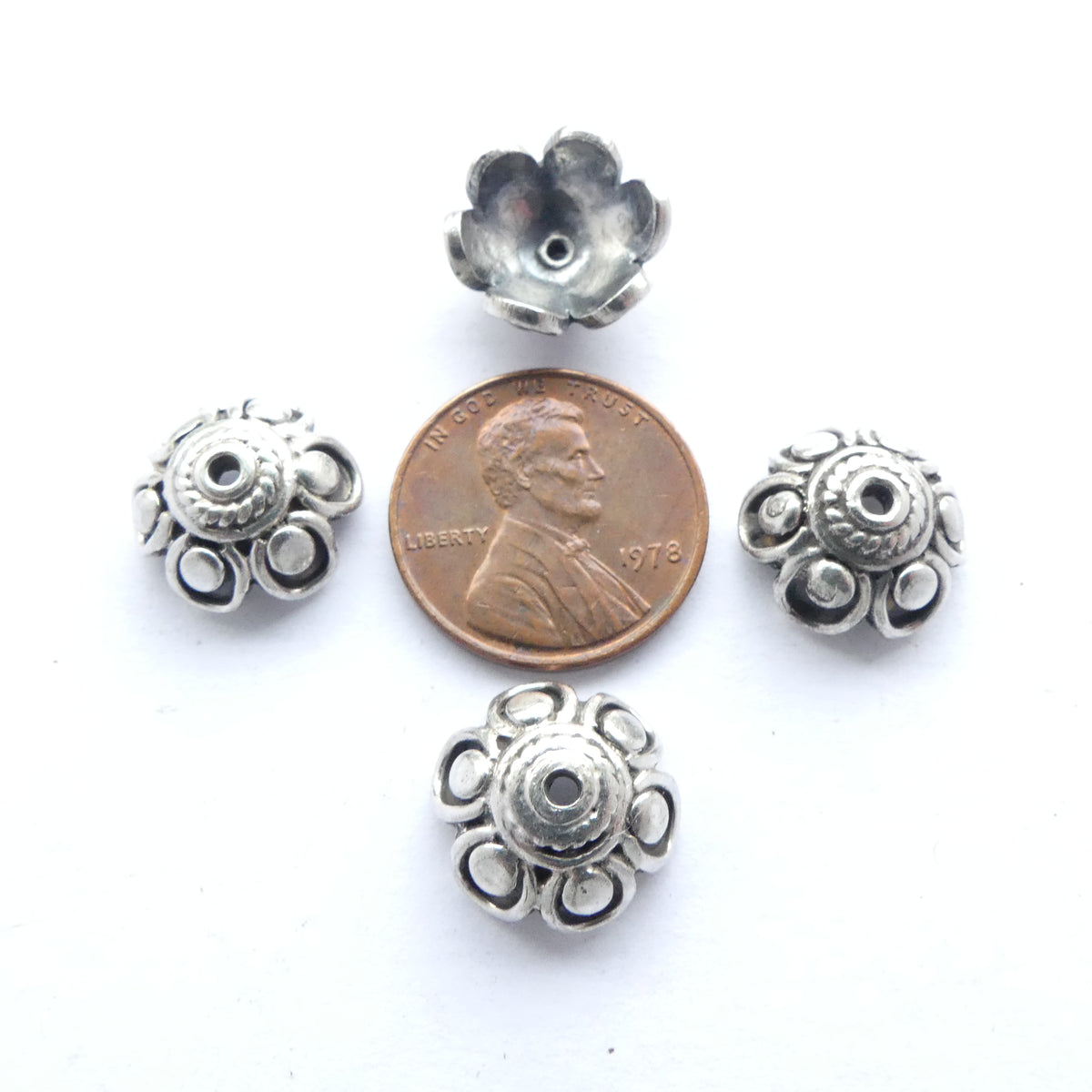 Indian Sterling Silver, Caps, Large Embellished, 14mm Diameter, Sold I ...