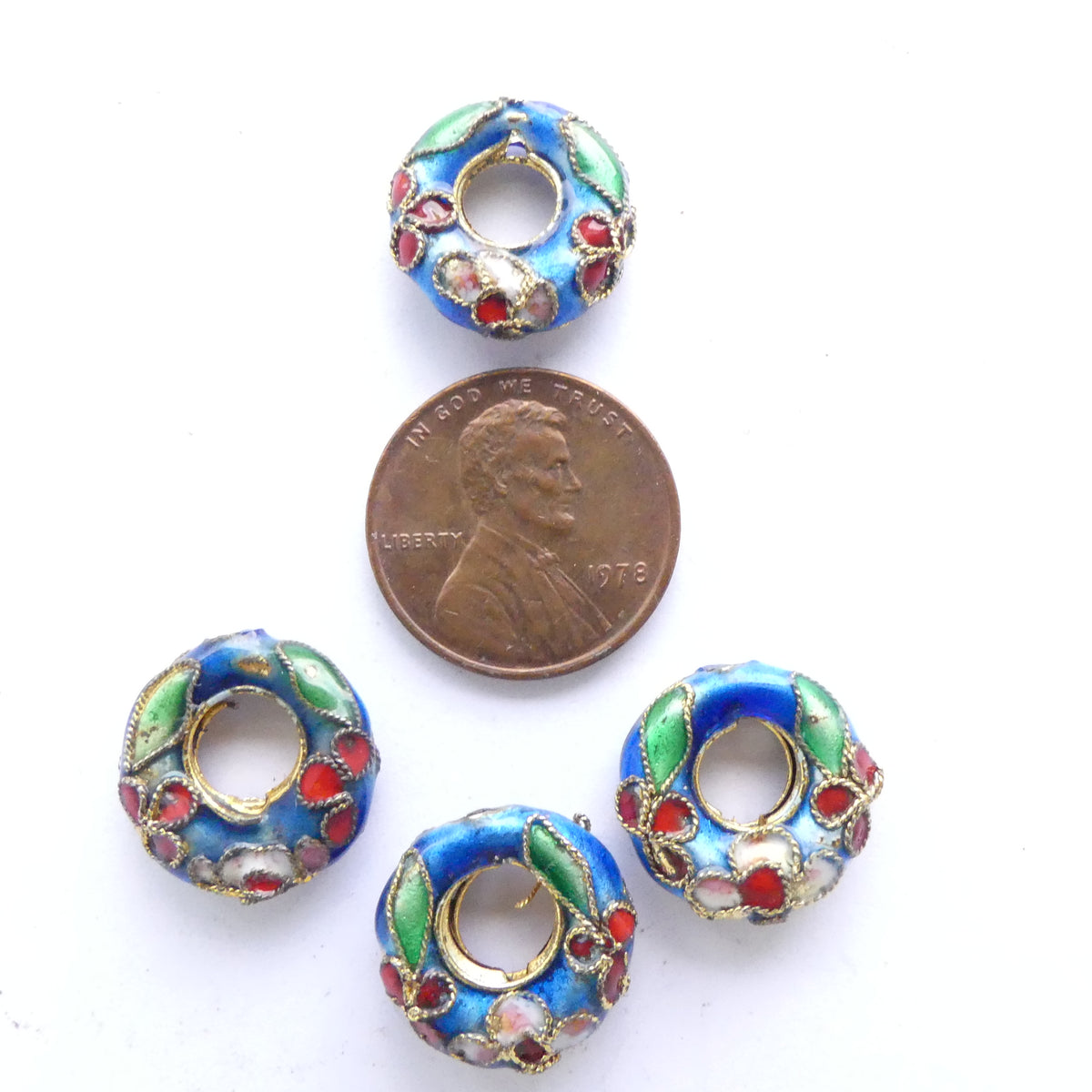 Enamel, Floral Design, Off-Center Hole Donut Bead, 15mm Diameter, Set ...