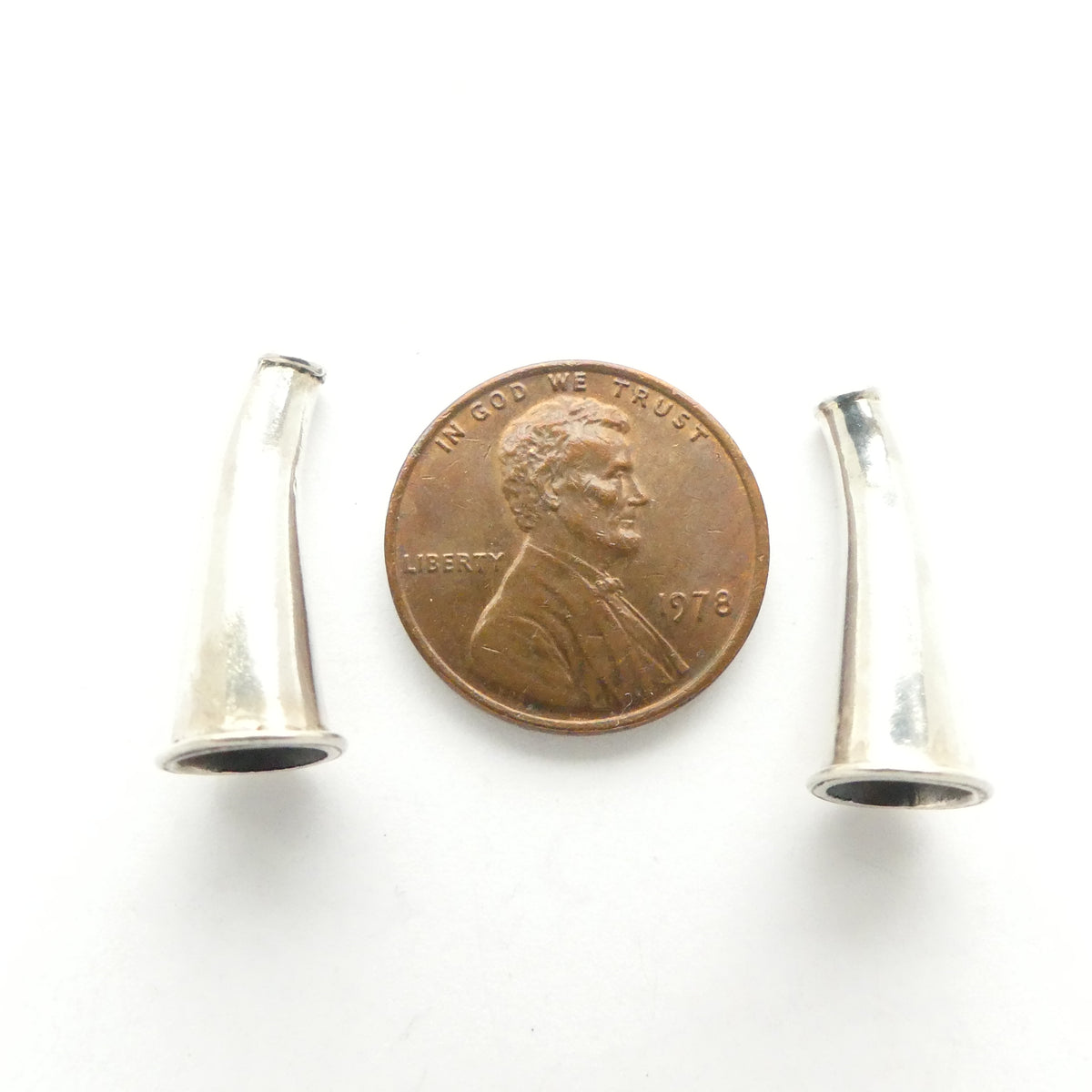 Indian Silver Cones, Curved, 21mm long, Sold by the Pair – Beadazzled.com
