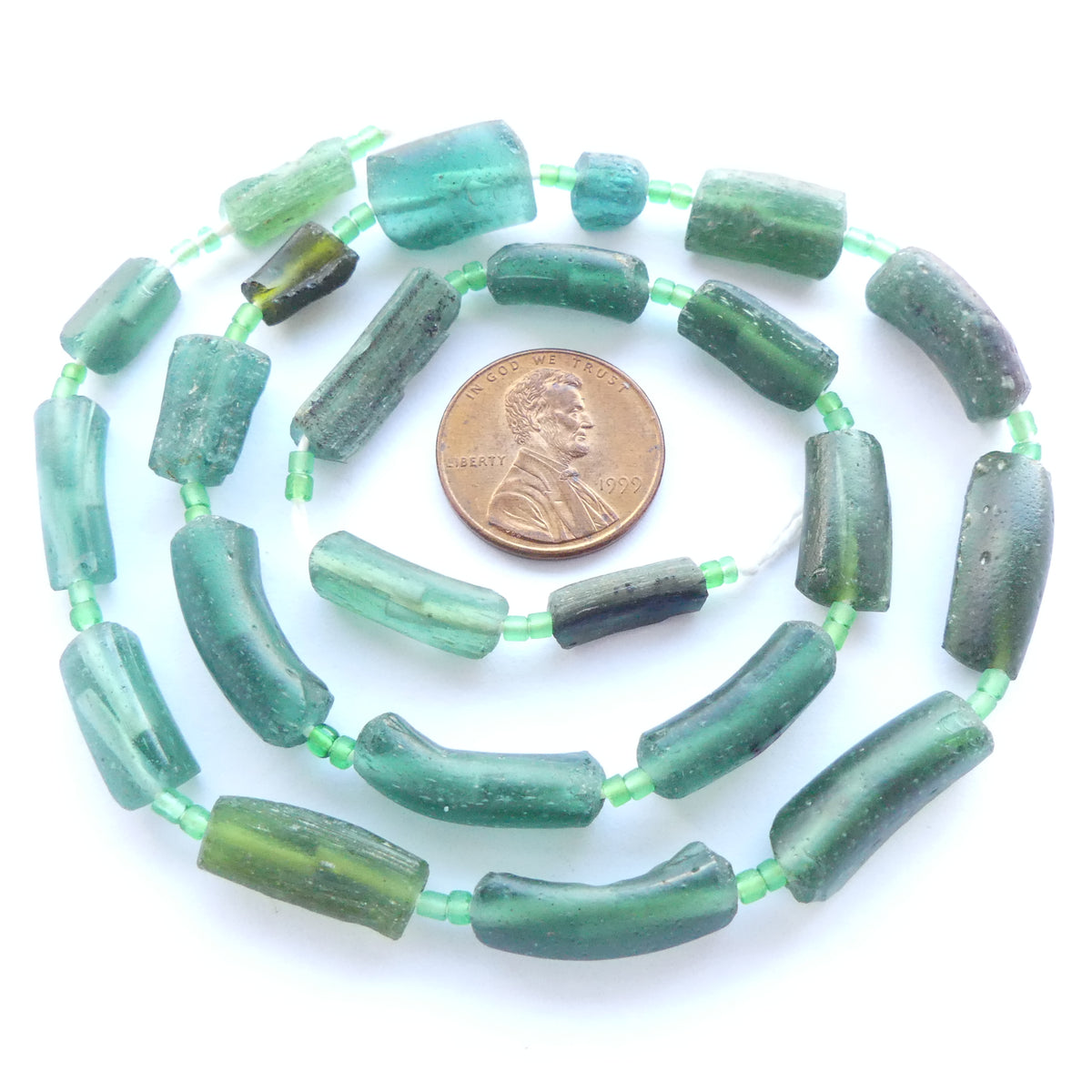 Ancient Glass Made into New Beads, Darker Green Tubes – Bead-Zone.com