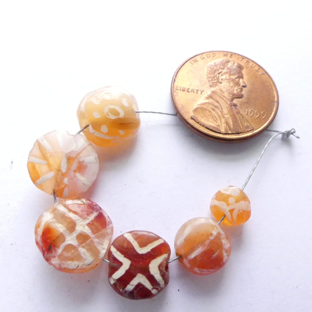 Carnelian, Ancient Etched Coin Shape Beads, 6-10mm Diameter, Set of 6 ...
