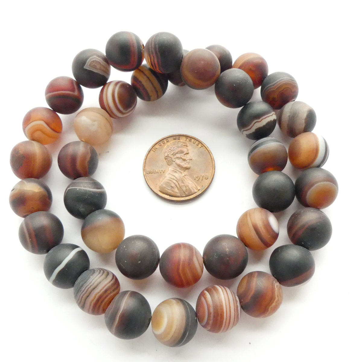 Banded Agate, Round 10mm, Matte on 16-inch Strands – Beadazzled.com