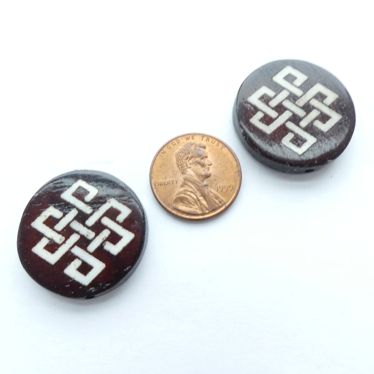 Bone Coin-Shape Beads with Inlay 25mm Diameter, Pair – Beadazzled.com